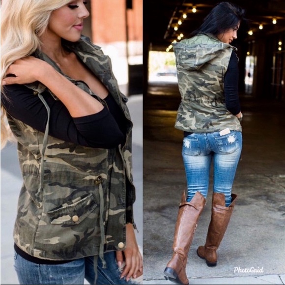 Sweaters | Camouflage Women Hooded Zip Utility Cargo Jacket | Poshmark